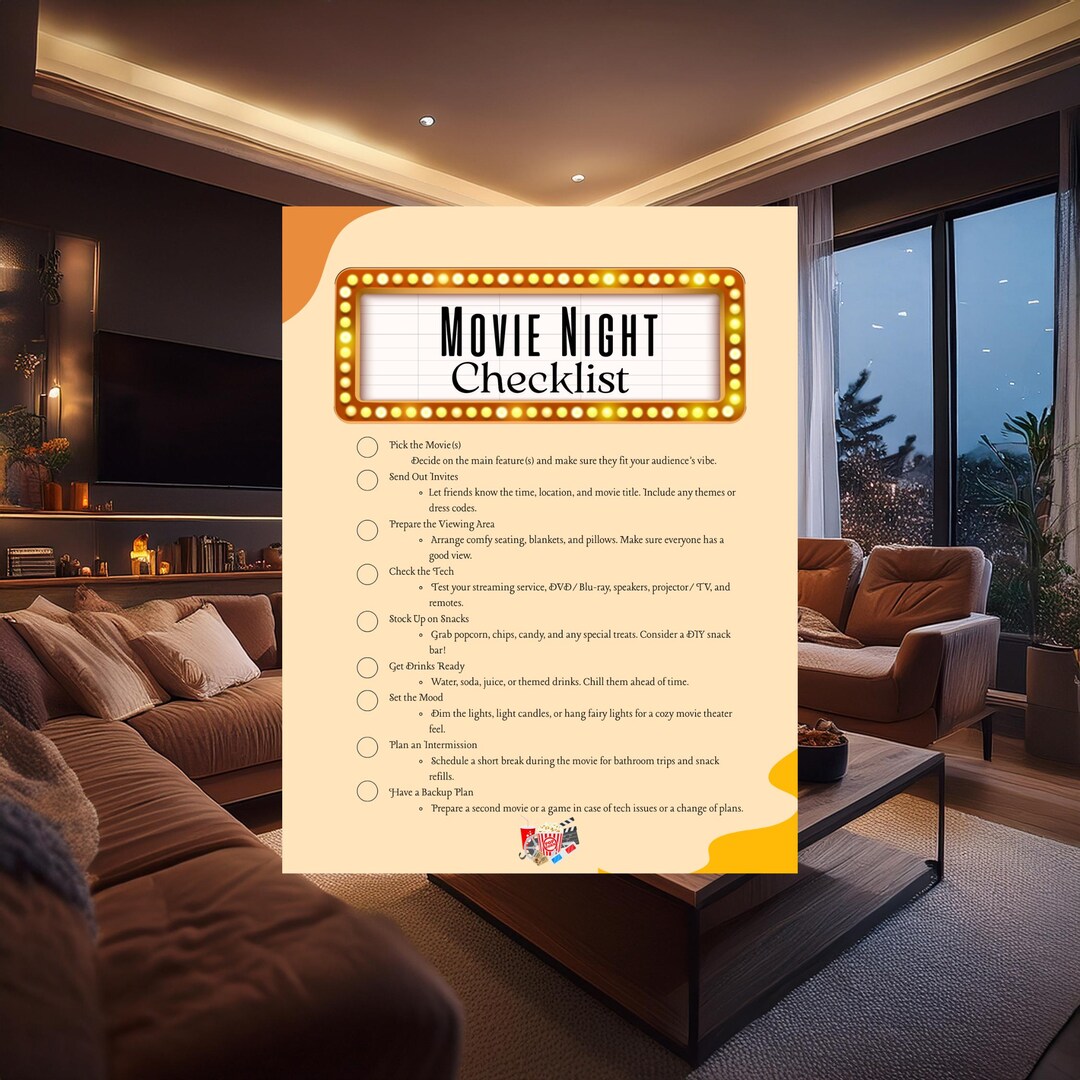 Hosting a Movie Night Checklist | Instant Digital Download | Printable ...