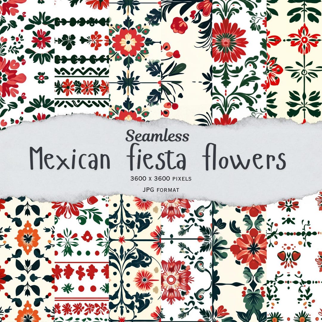 Mexican Fiesta Floral Digital Paper: Cinco De Mayo Patterns (JPG) - Etsy