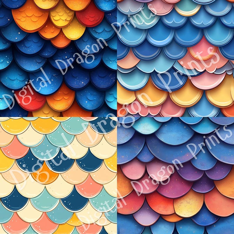 12 Seamless Cartoon Mermaid Scales Digital Paper Instant Download ...