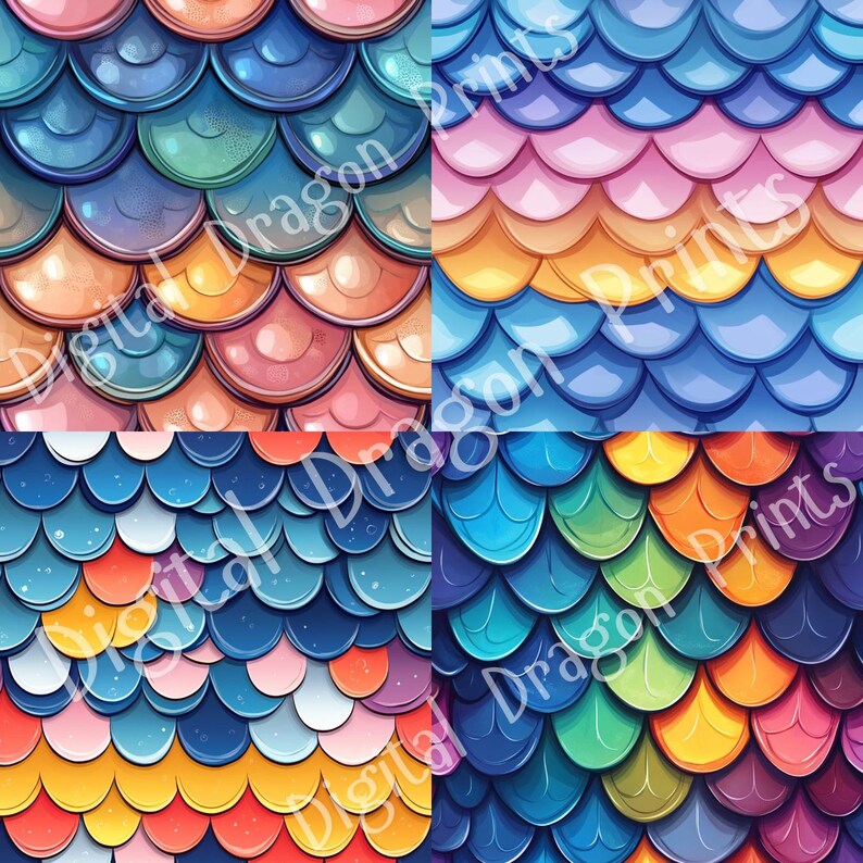 12 Seamless Cartoon Mermaid Scales Digital Paper Instant Download ...