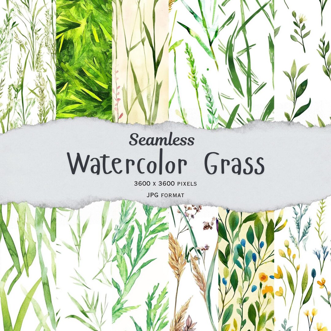16 Watercolor Grass Digital Paper – Seamless Greenery & Foliage ...