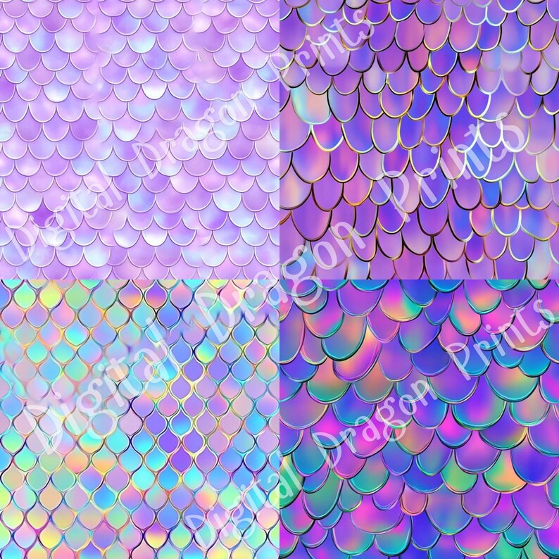 18 Seamless Mermaid Scales Digital Paper Instant Download Iridescent ...