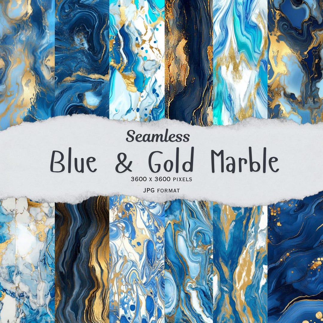 16 Seamless Blue & Gold Marble Digital Papers – Instant Download - Etsy