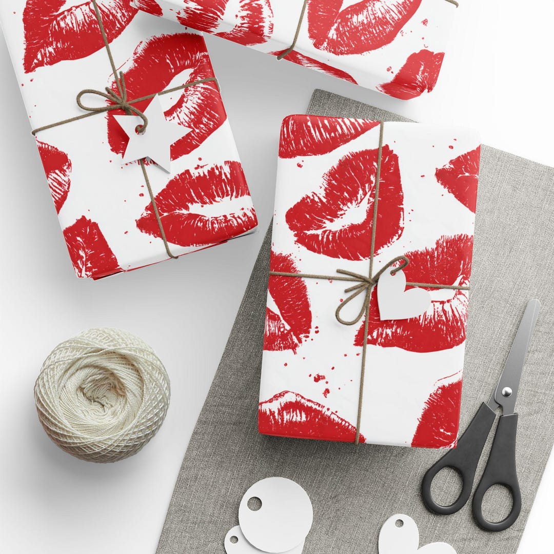 Red Lipstick Kiss Pattern Wrapping Papers | Valentine Day Love Print - Etsy