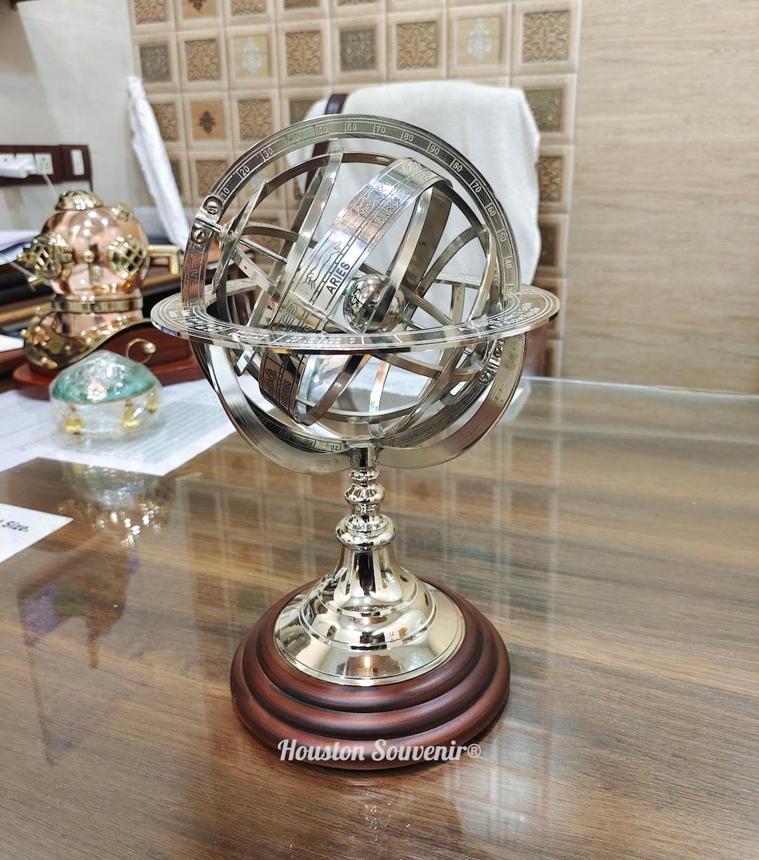 Zodiac Celestial Armillary Sphere Globe on Wooden Pedestal | Pirate's ...