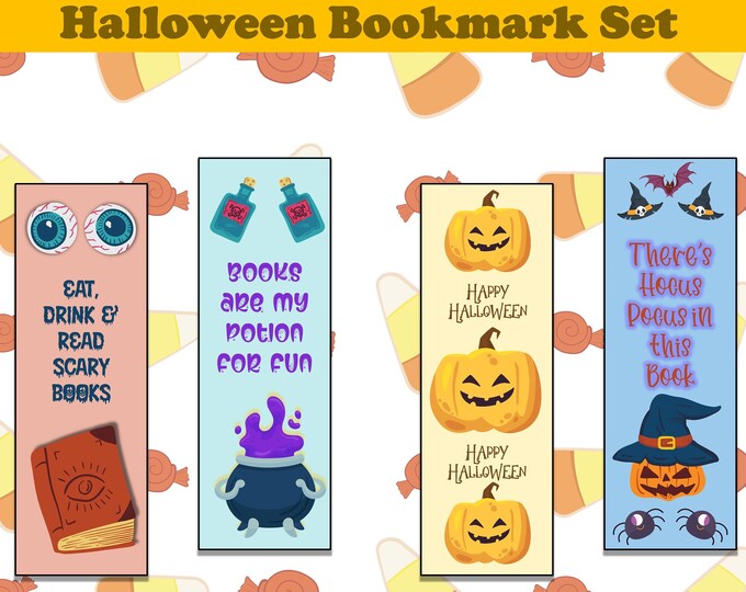 Printable Halloween Bookmark Set 4 Designs book Lover Hostess Gift ...