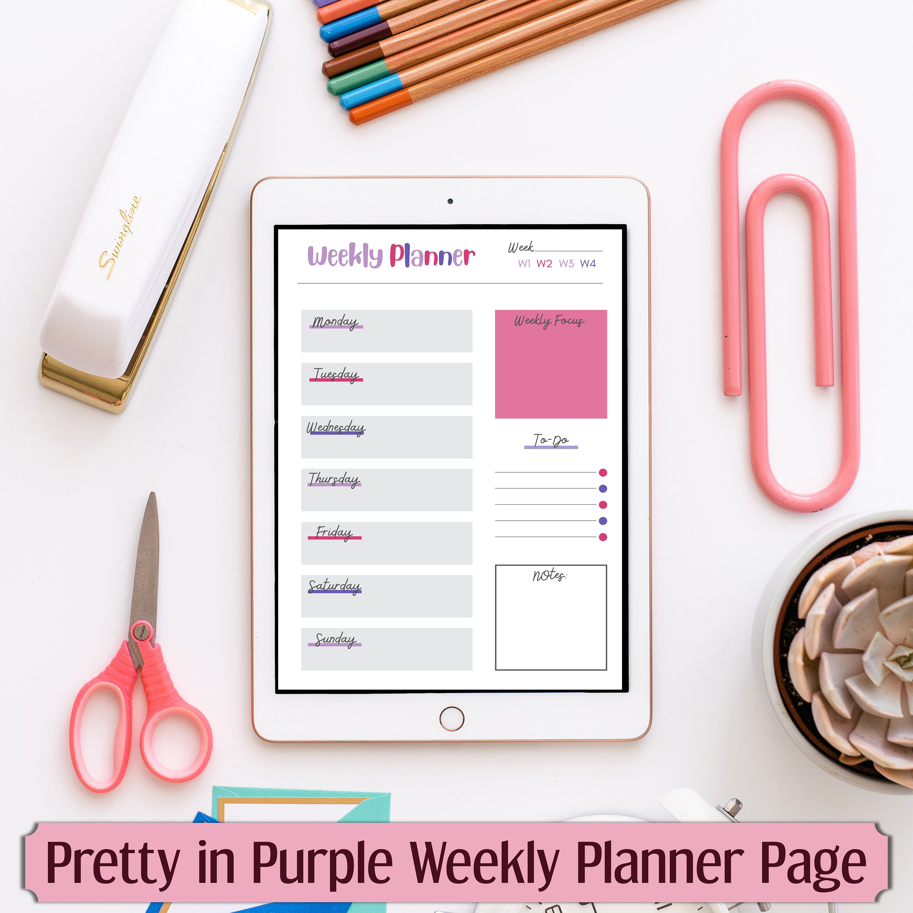 Pretty in Purple Weekly Printable Planner Page Insert, Monday Start ...