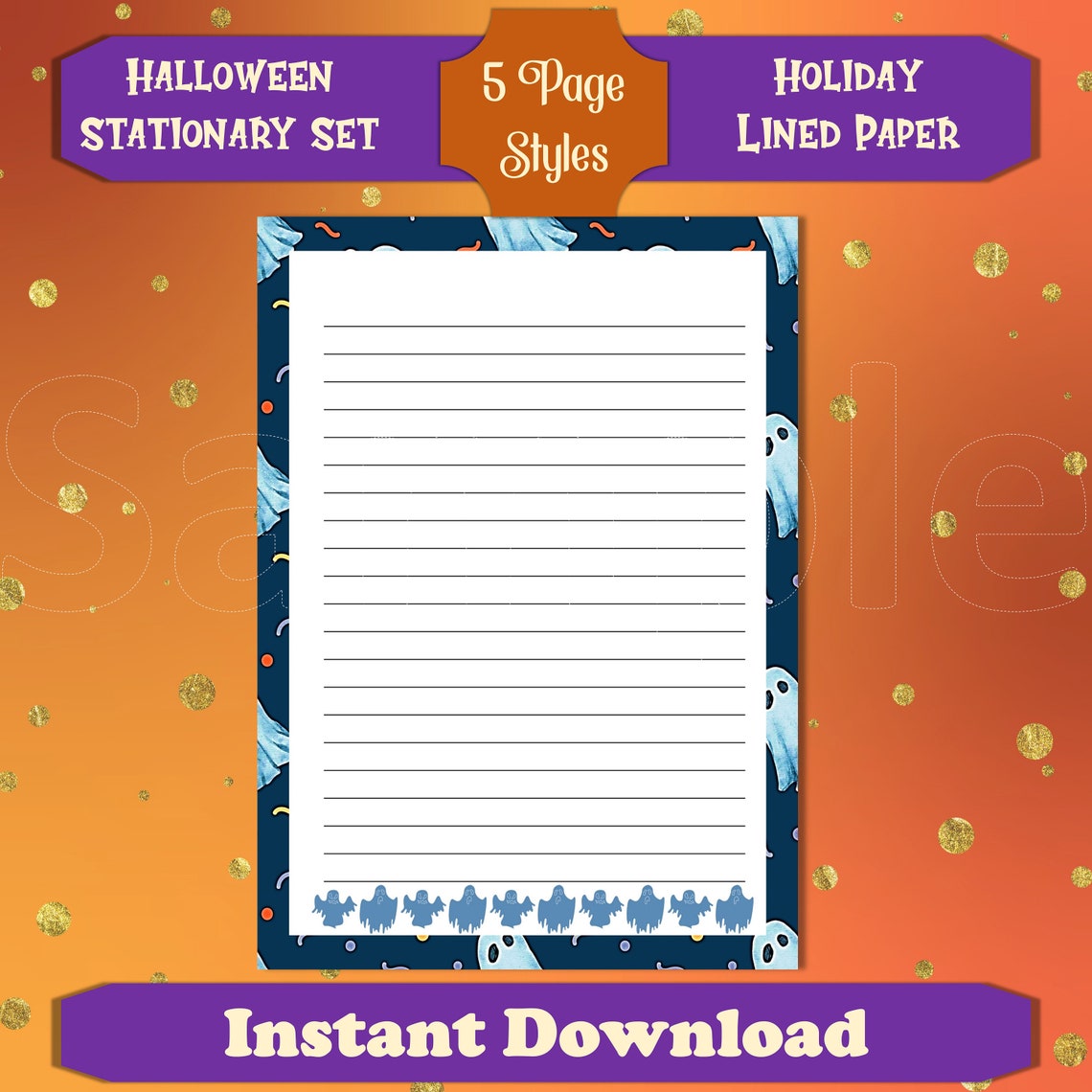 Printable Halloween Stationary Pack 5 Different Designs Holiday Writing ...