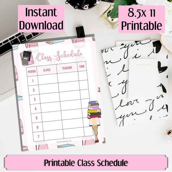 Pink Printable Daily Class Schedule for Girls Feminine - Etsy