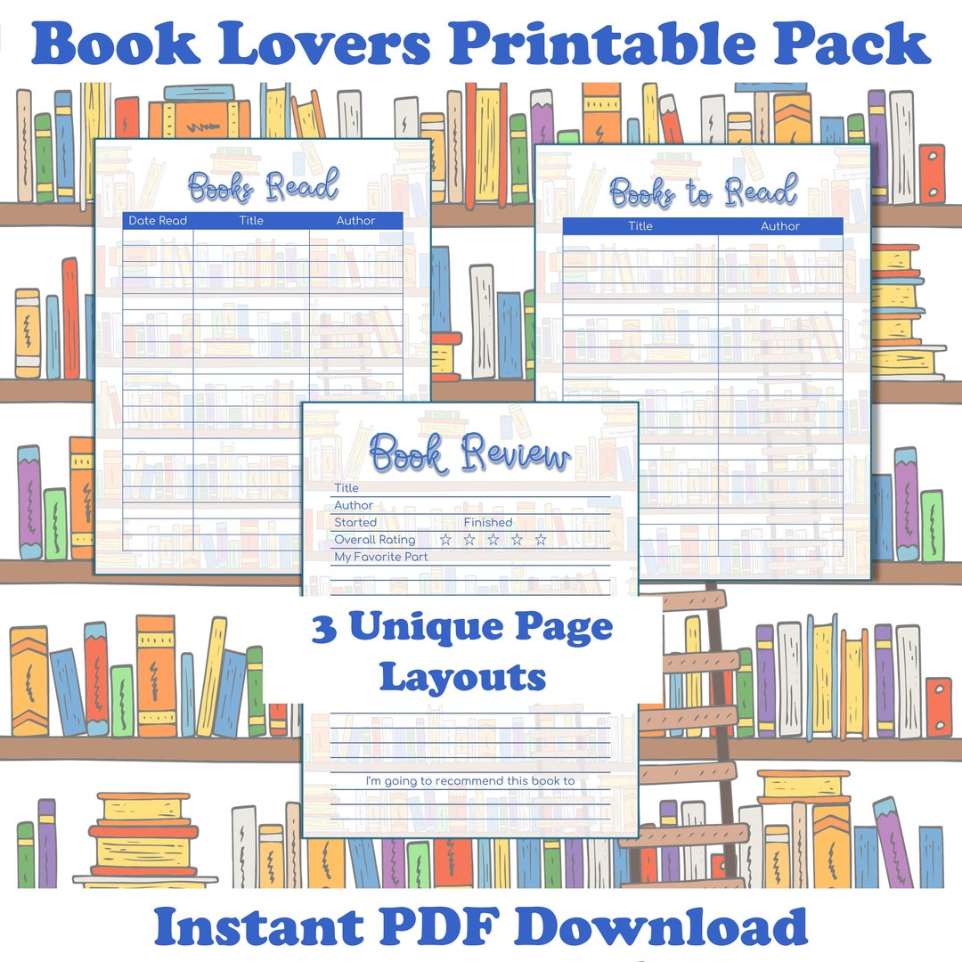 Book Lovers Printable Pack, 3 Pages Book Review Books to Read Book Read ...