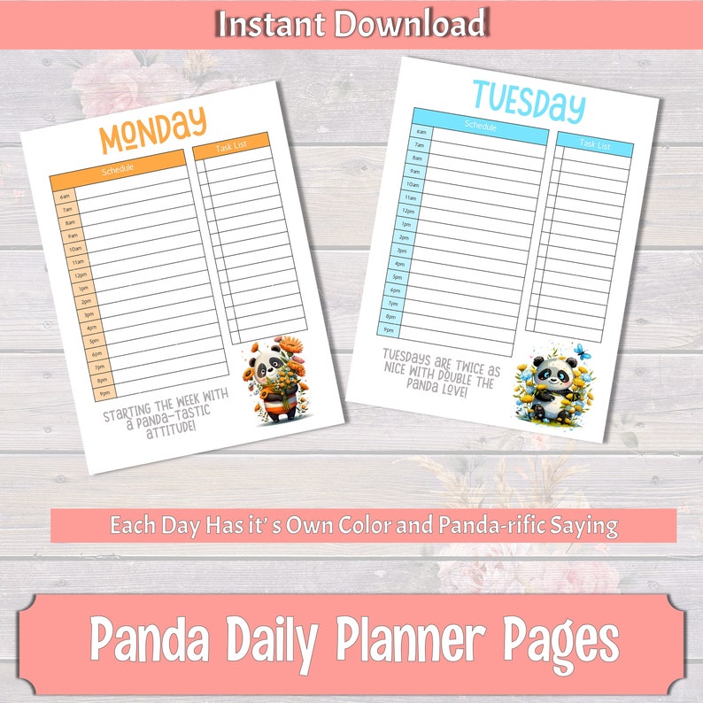 Cute Panda Daily Planner Pages Printable Inserts Hourly Appointments To ...