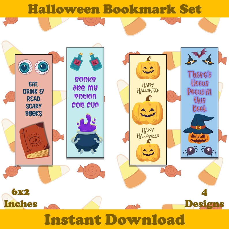 Printable Halloween Bookmark Set 4 Designs book Lover - Etsy