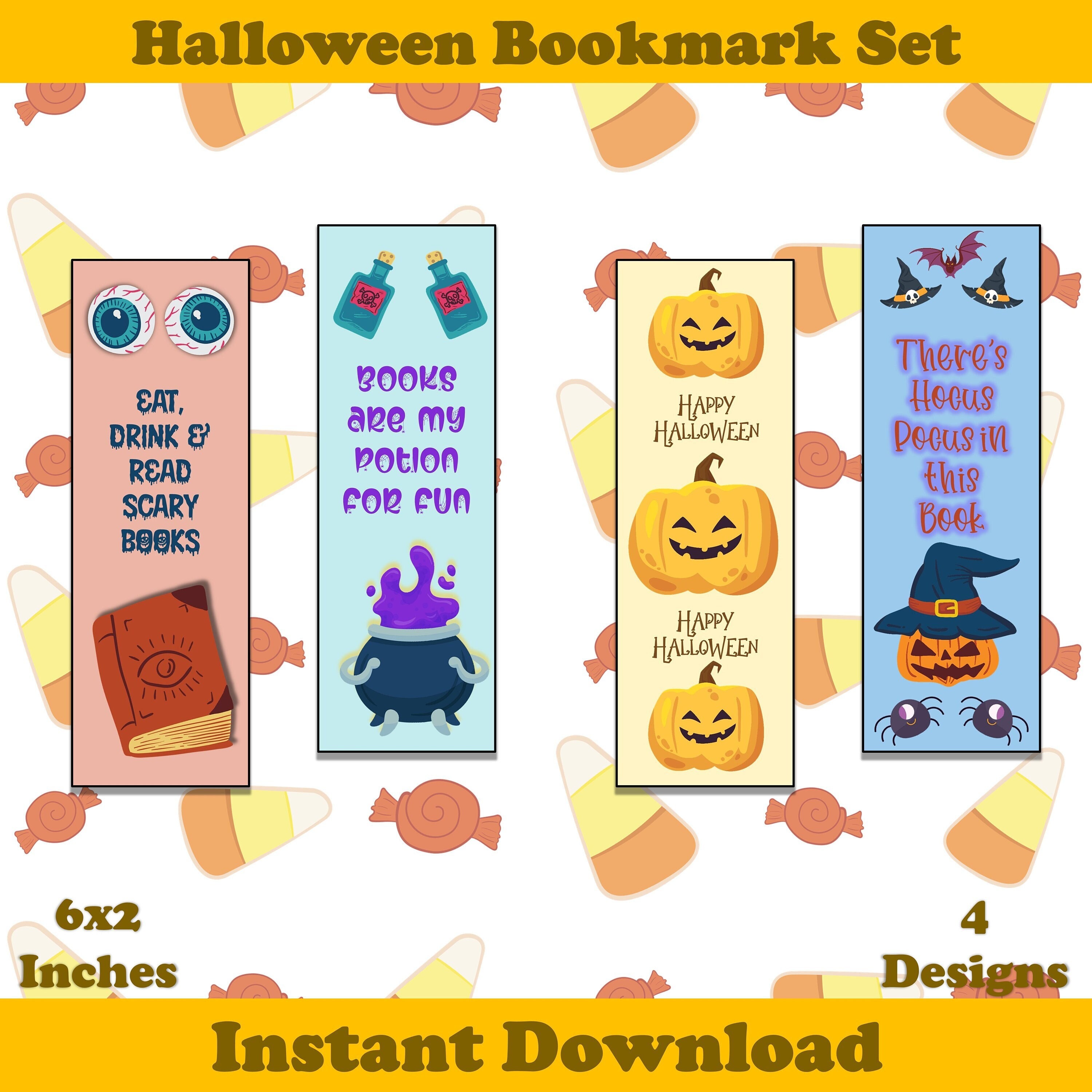 Printable Halloween Bookmark Set 4 Designs book Lover - Etsy