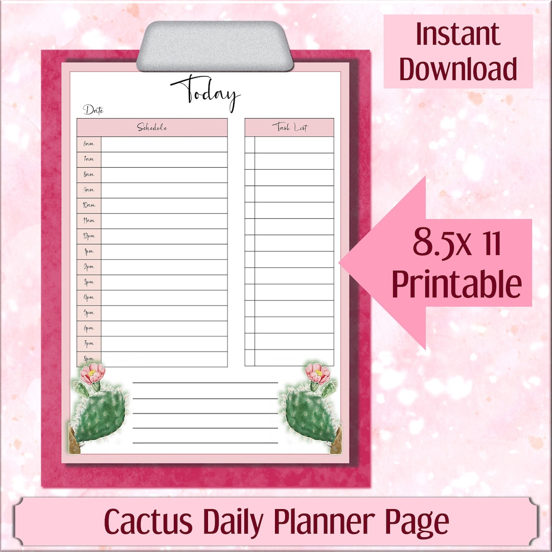 Cactus Daily Printable Planner Schedule Page Insert, To-do List, Pretty ...