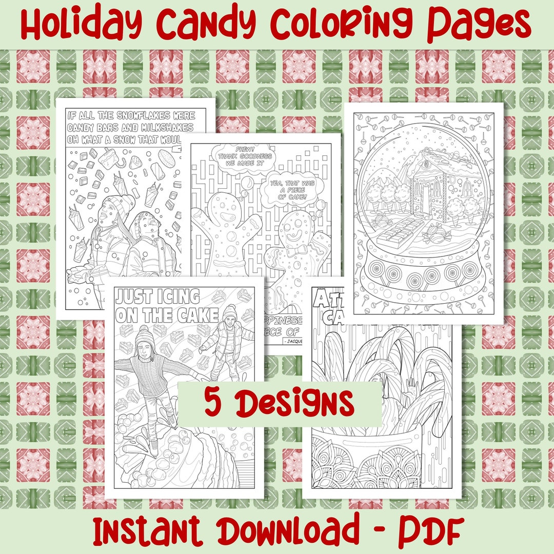 Holiday Candy Themed Printable Coloring Pages Candy Canes - Etsy