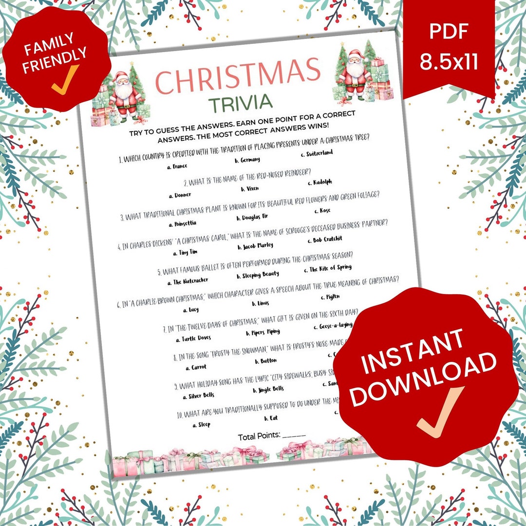 Family Friendly Christmas Trivia Printable Game, Holiday Fun for Kids ...