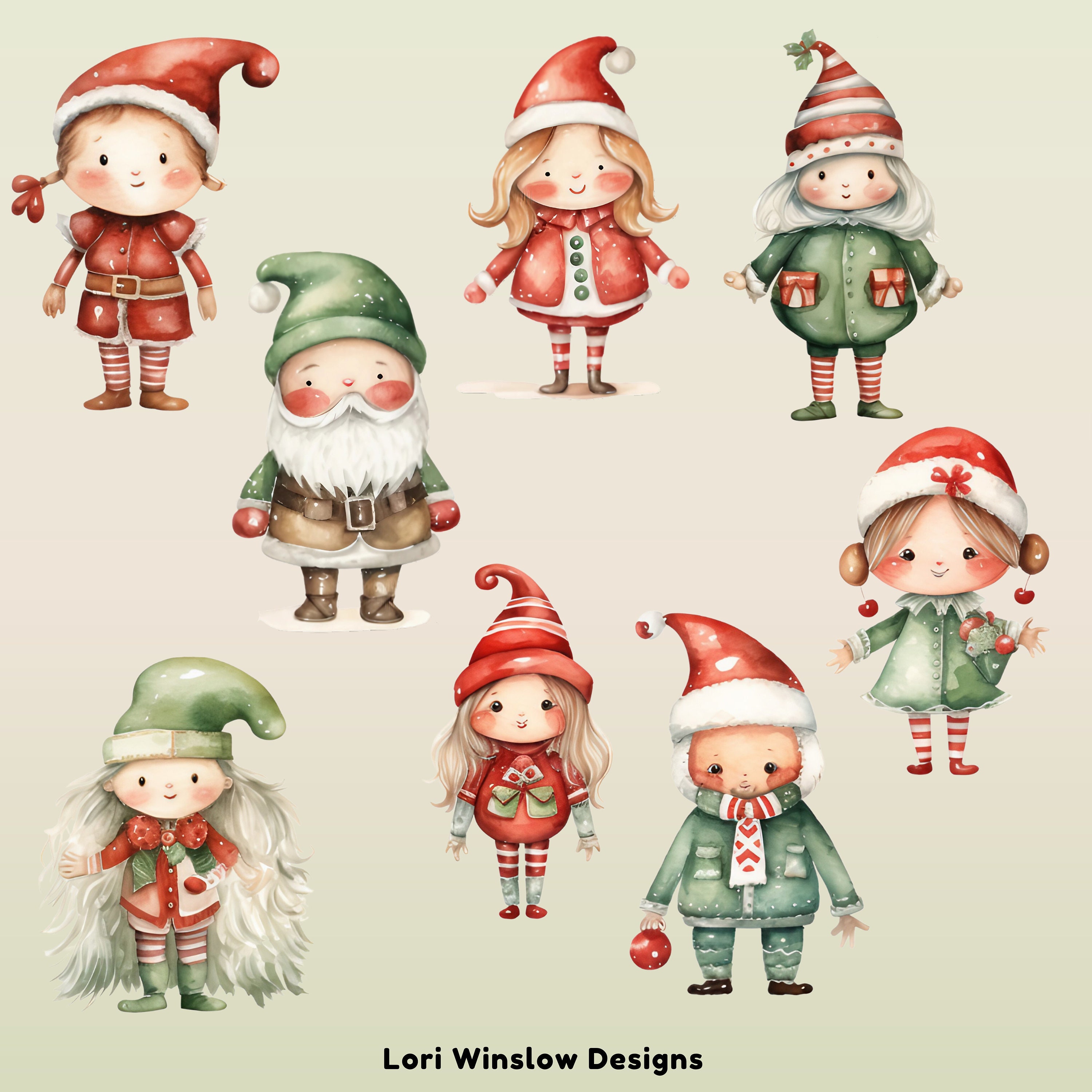 Watercolor Christmas Character Clip Art Pack, Great for Cardmaking ...