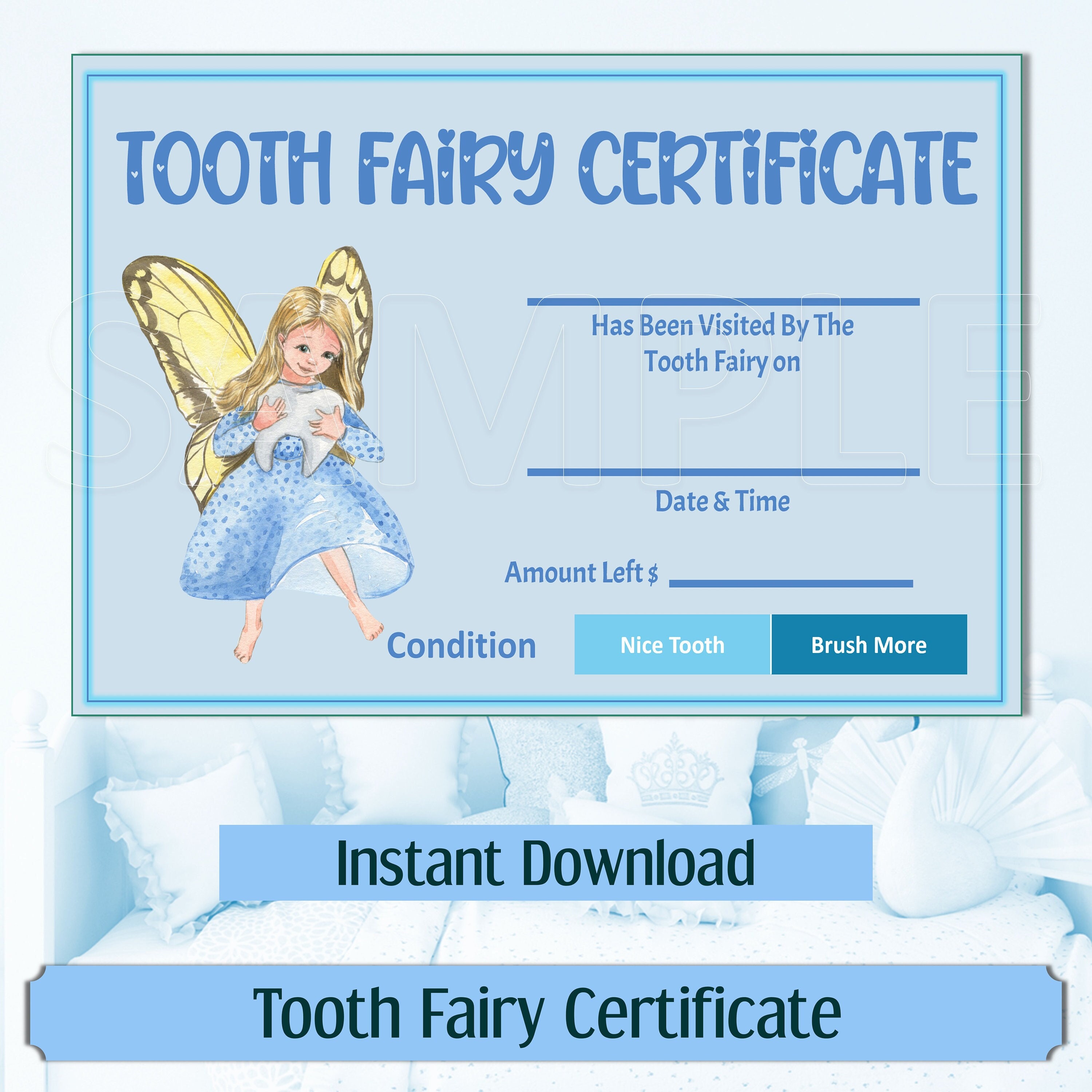 Printable Blue Tooth Fairy Certificate for Boys or Girls, Tooth Fairy ...