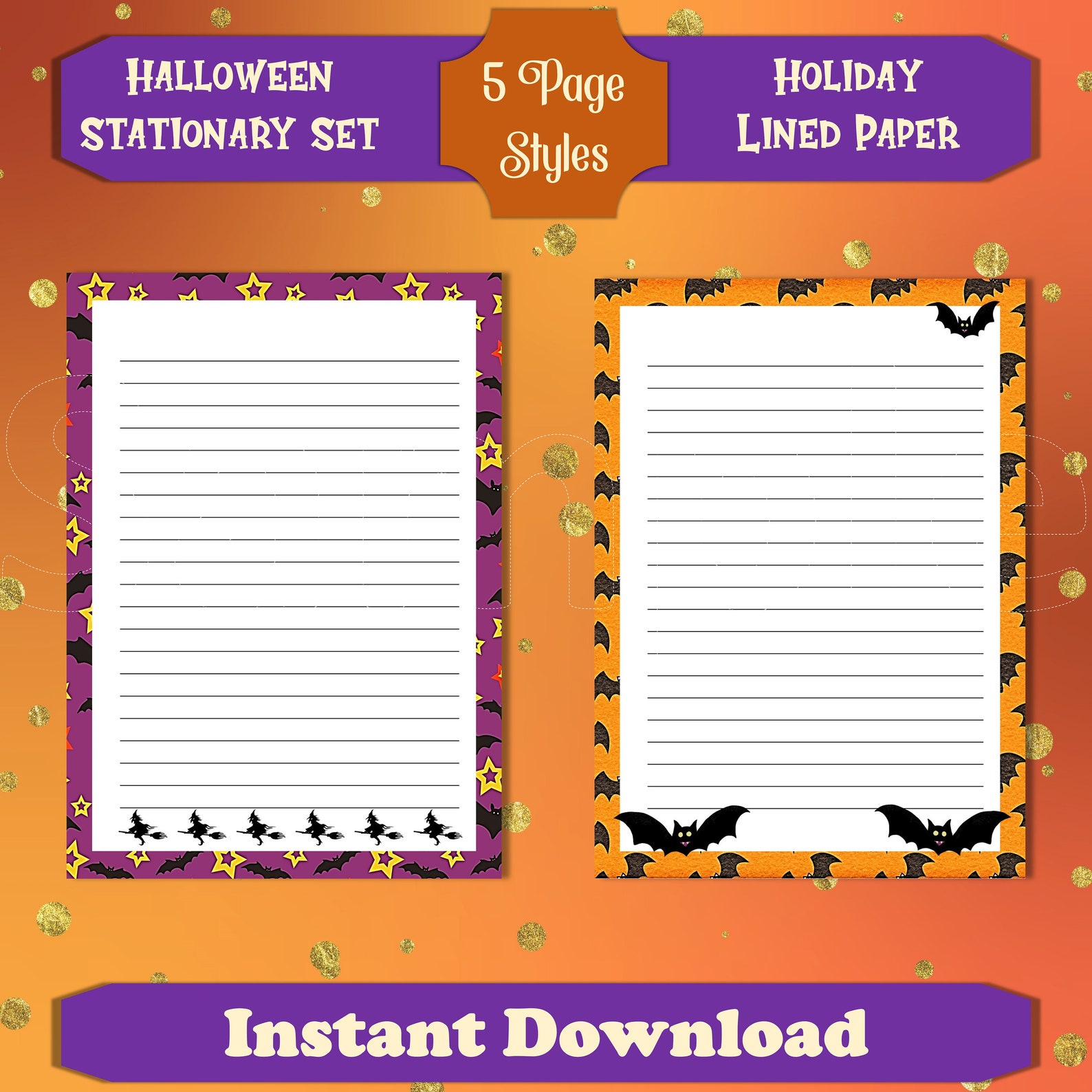 Printable Halloween Stationary Pack 5 Different Designs Holiday Writing ...