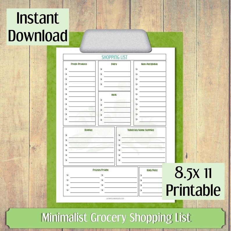 Minimalist Grocery Shopping List Printable Instant Download PDF Divided ...