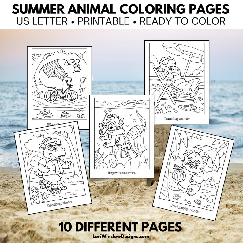 Summer Animals Printable Coloring Pages for Adults and Kids, Fun ...
