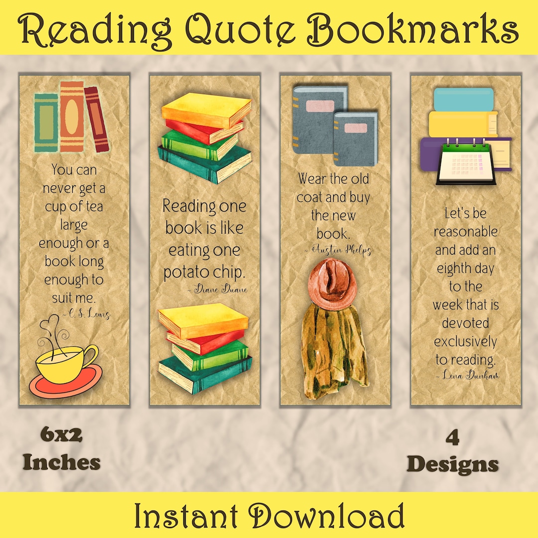 Reading Quote Printable Bookmarks Book Lover Gift Instant Digital ...