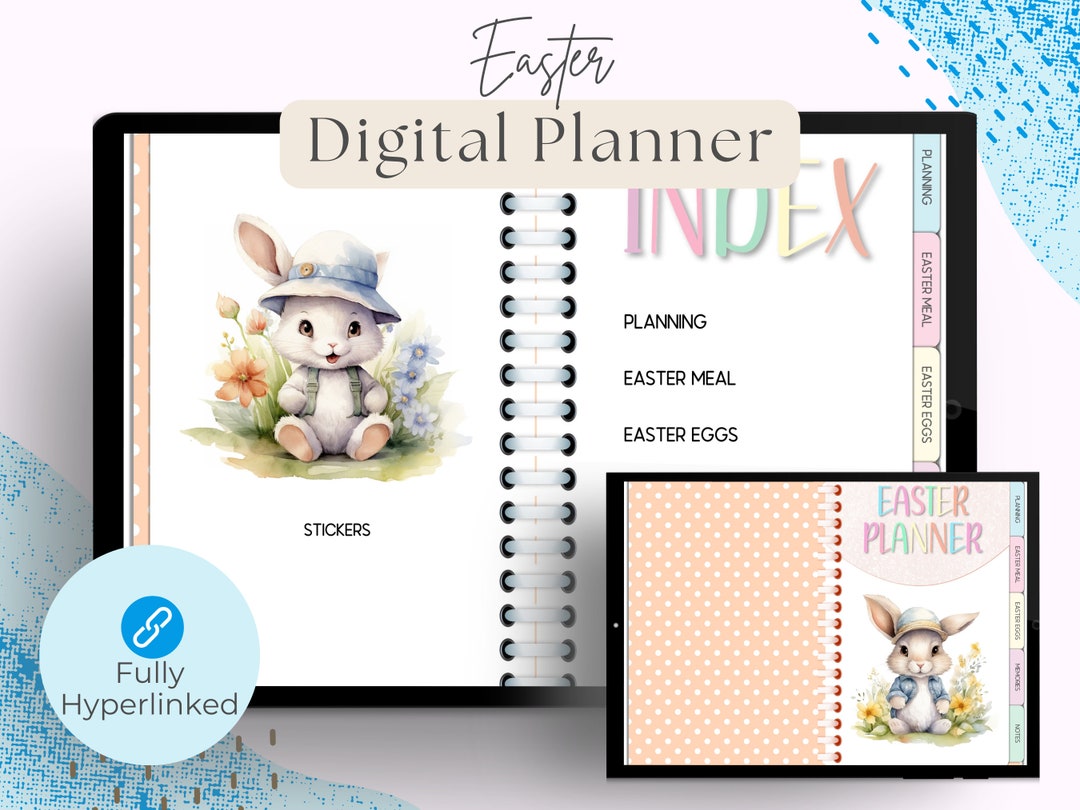 Digital Easter Planner Hyperlinked, Egg Hunt, Easter Dinner, Monthly ...