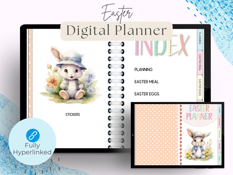 Digital Easter Planner Hyperlinked, Egg Hunt, Easter Dinner, Monthly ...