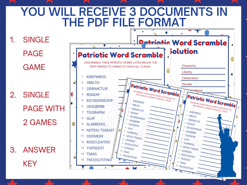 Patriotic Word Scramble Printable Game, Birthday Party, Memorial Day ...