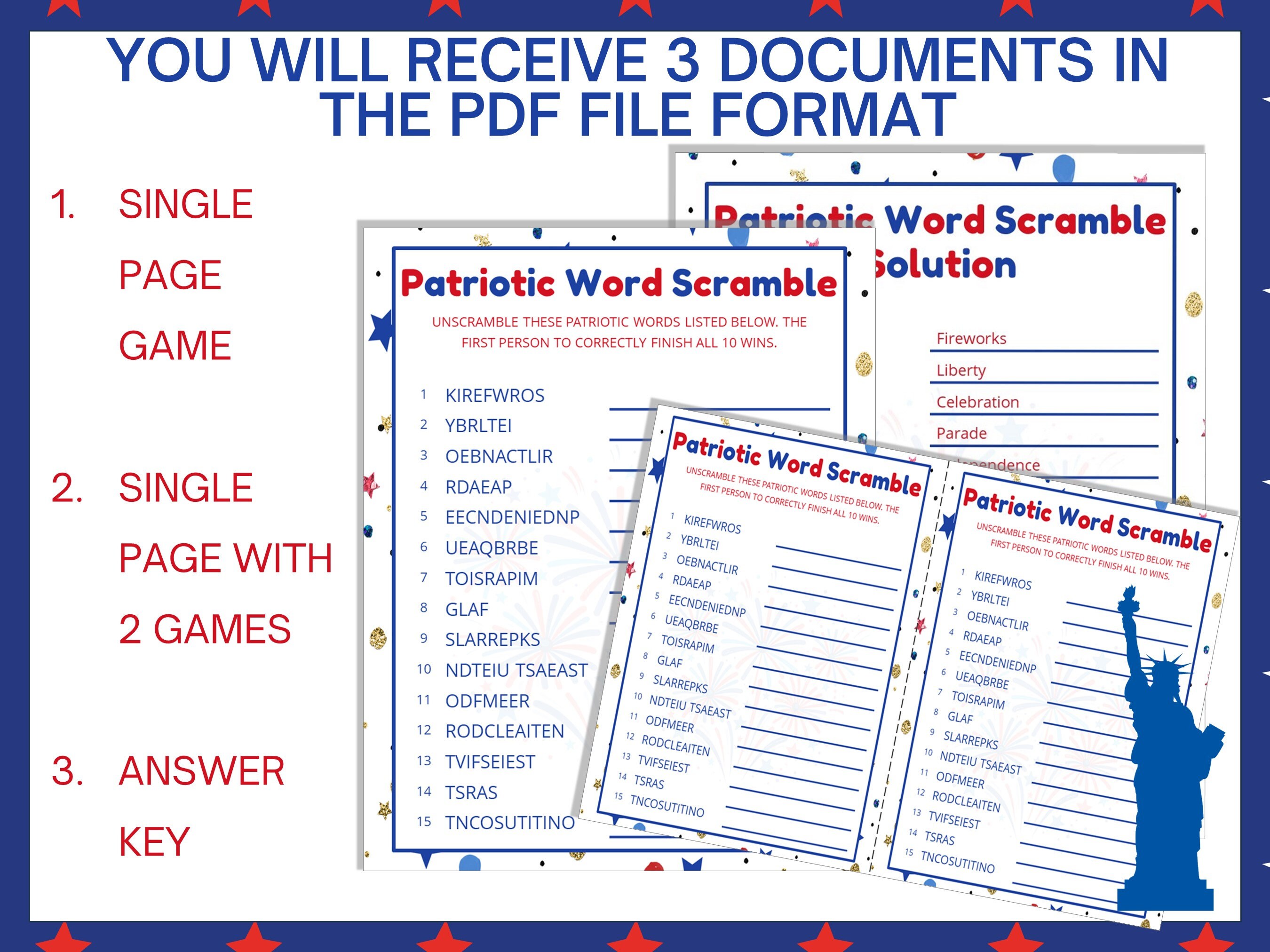 Patriotic Word Scramble Printable Game, Birthday Party, Memorial Day ...