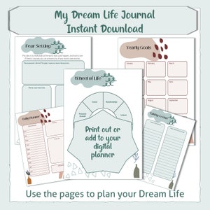 Boho Dream Life Journal Planner Pages, Wheel of Life Vision Board ...