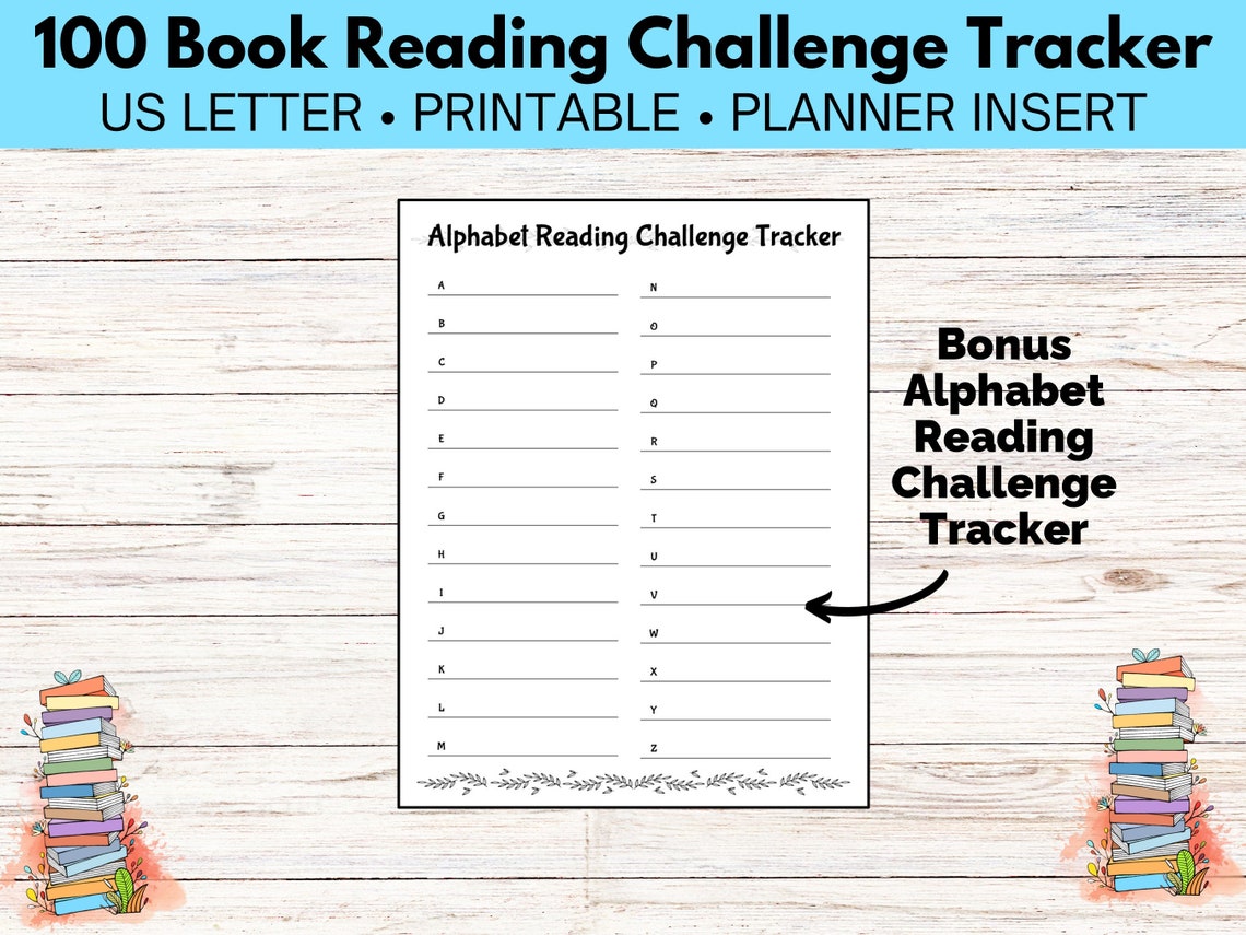 100 Book Reading Challenge Tracker Printable, Book Tracker List, Bonus ...