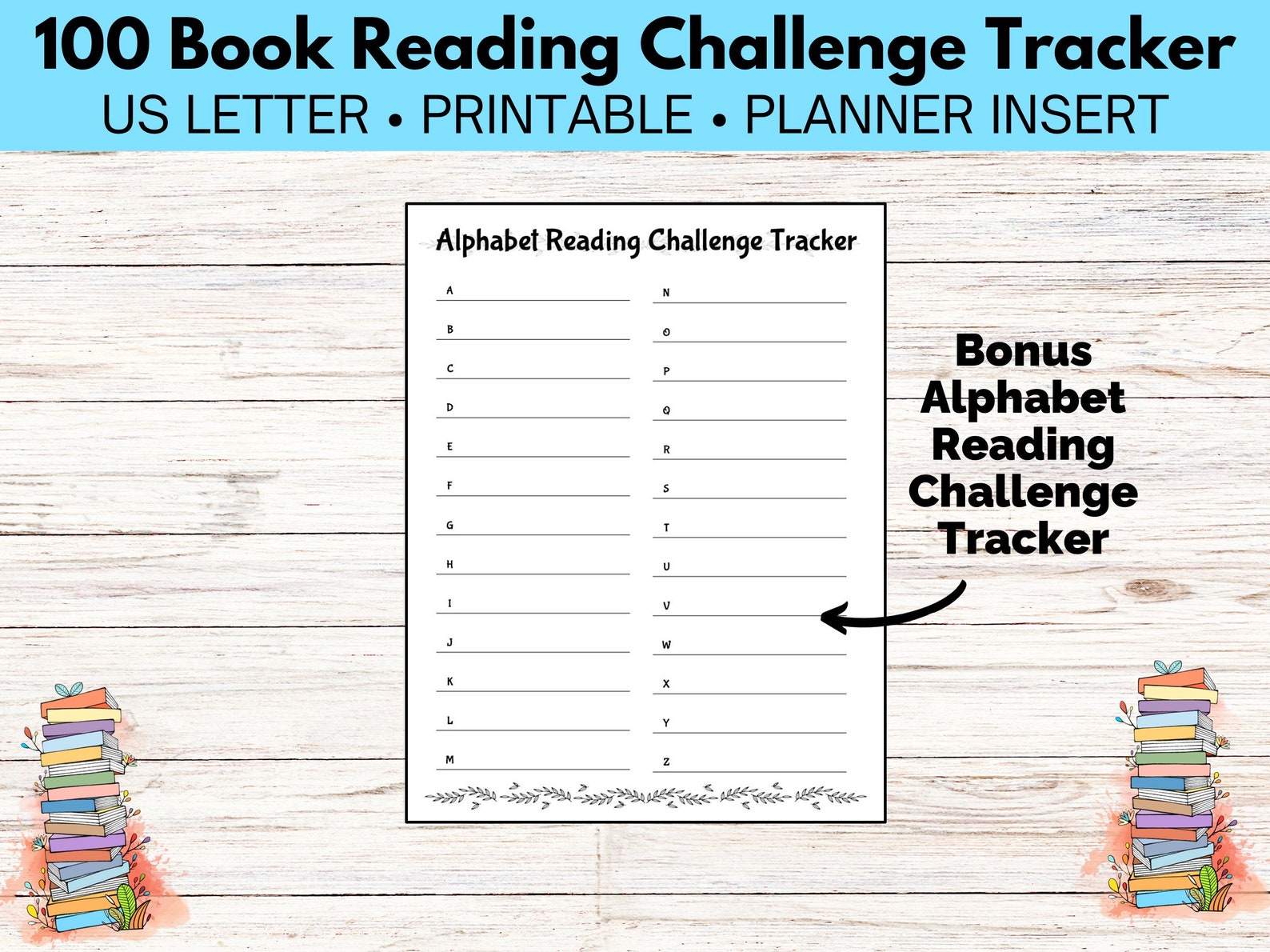 100 Book Reading Challenge Tracker Printable, Book Tracker List, Bonus ...