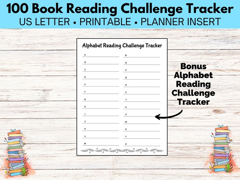 100 Book Reading Challenge Tracker Printable, Book Tracker List, Bonus ...