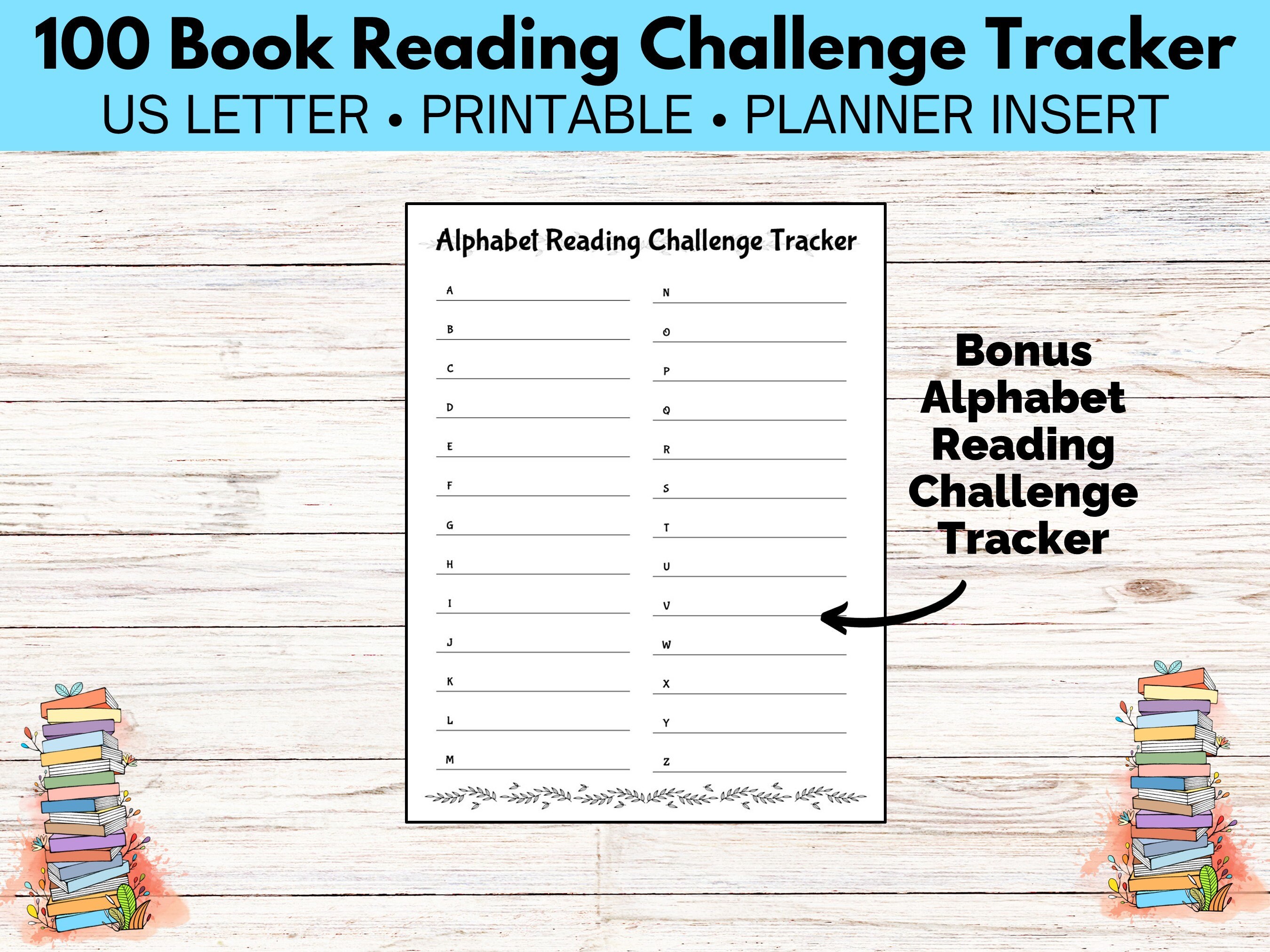100 Book Reading Challenge Tracker Printable, Book Tracker List, Bonus ...