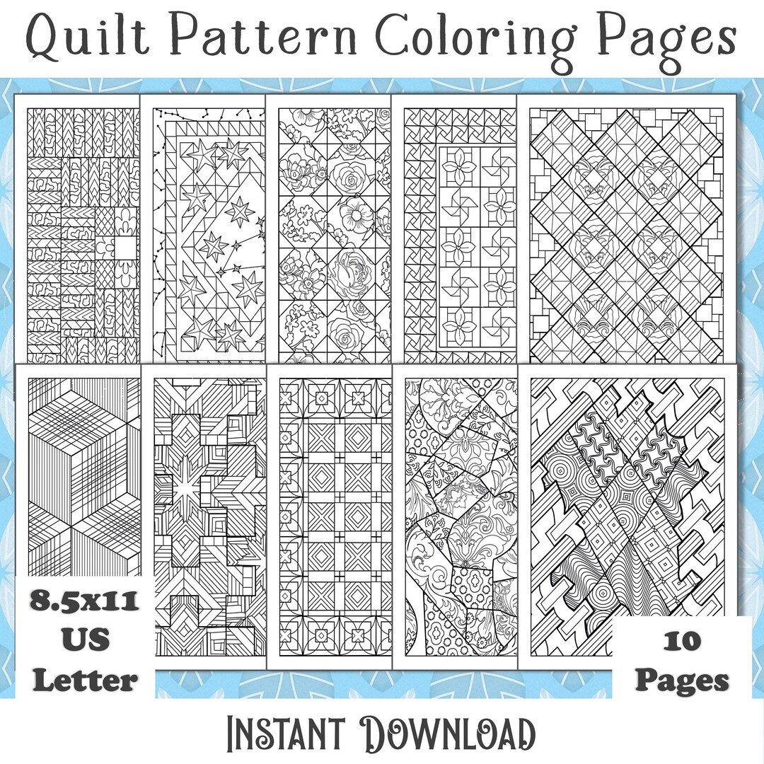 Quilt Pattern Printable Coloring Pages Adult Coloring Activity Instant ...