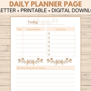 Daily Planner Page Printable, Minimal Boho Floral, Organize Day ...