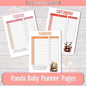 Cute Panda Daily Planner Pages Printable Inserts Hourly Appointments To ...