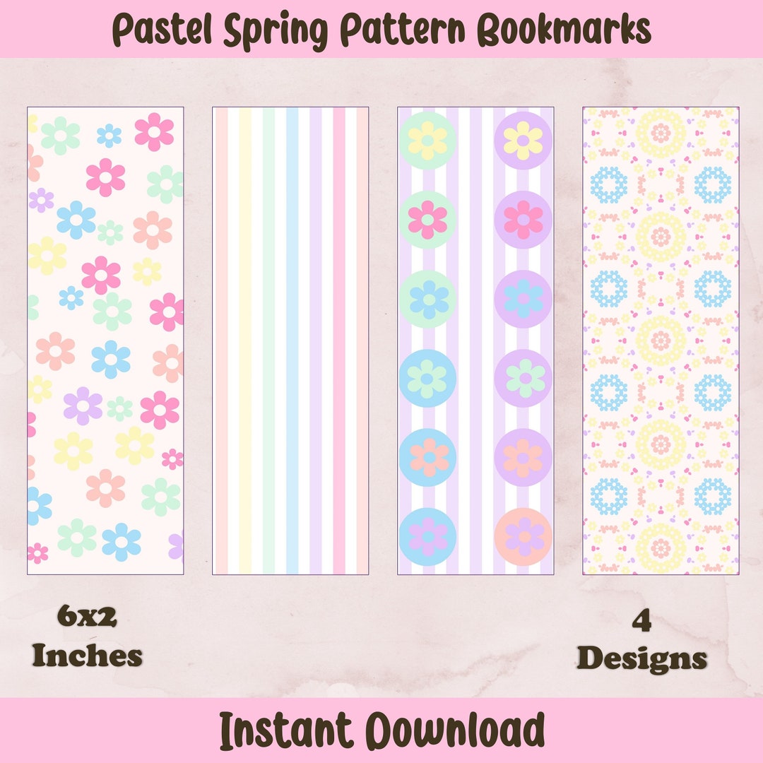 Pastel Spring Pattern Printable Bookmarks Book Lover Gift Instant ...