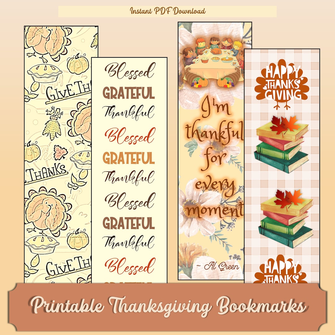 Printable Thanksgiving Bookmark Set of 4 Book Lover Hostess Gift ...