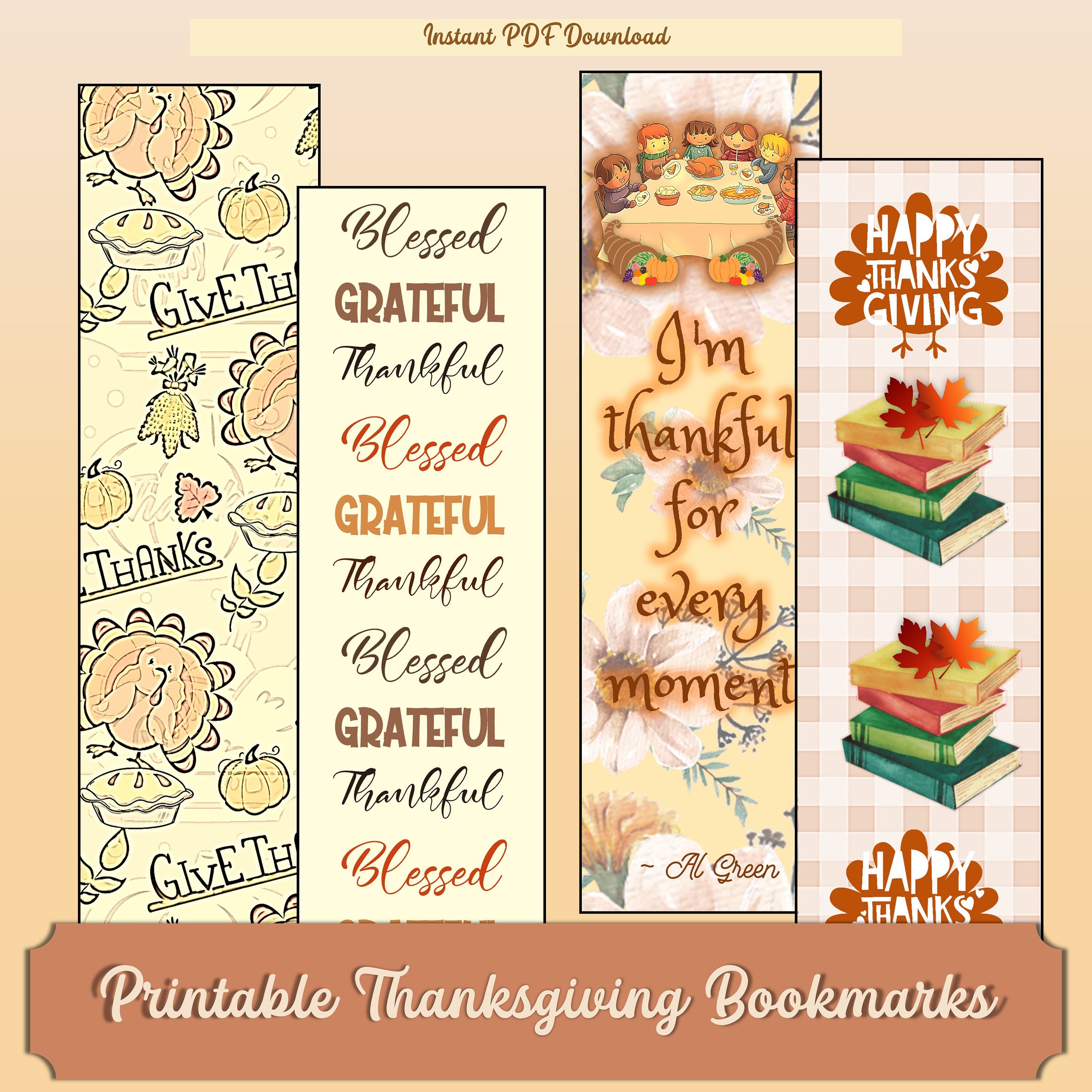 Printable Thanksgiving Bookmark Set of 4 Book Lover Hostess Gift ...