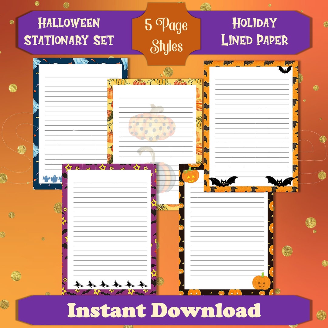 Printable Halloween Stationary Pack 5 Different Designs Holiday Writing ...