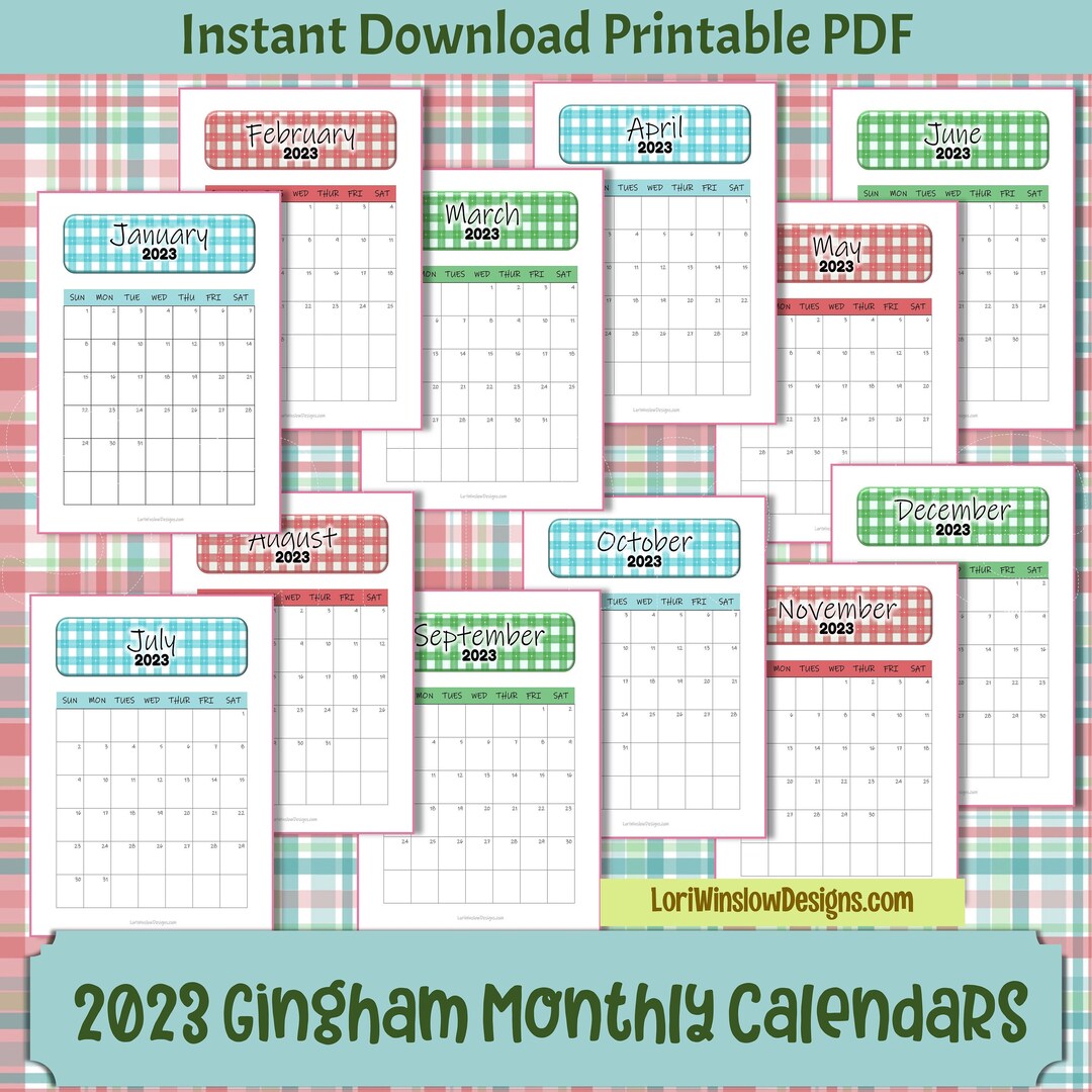 2023 Gingham Printable Monthly Dated Calendar Farmhouse - Etsy
