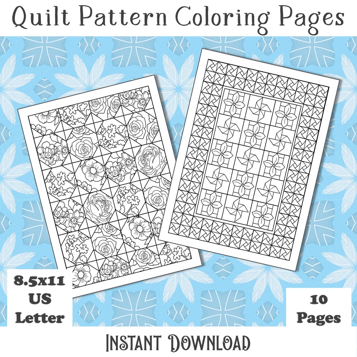 Quilt Pattern Printable Coloring Pages Adult Coloring Activity Instant ...