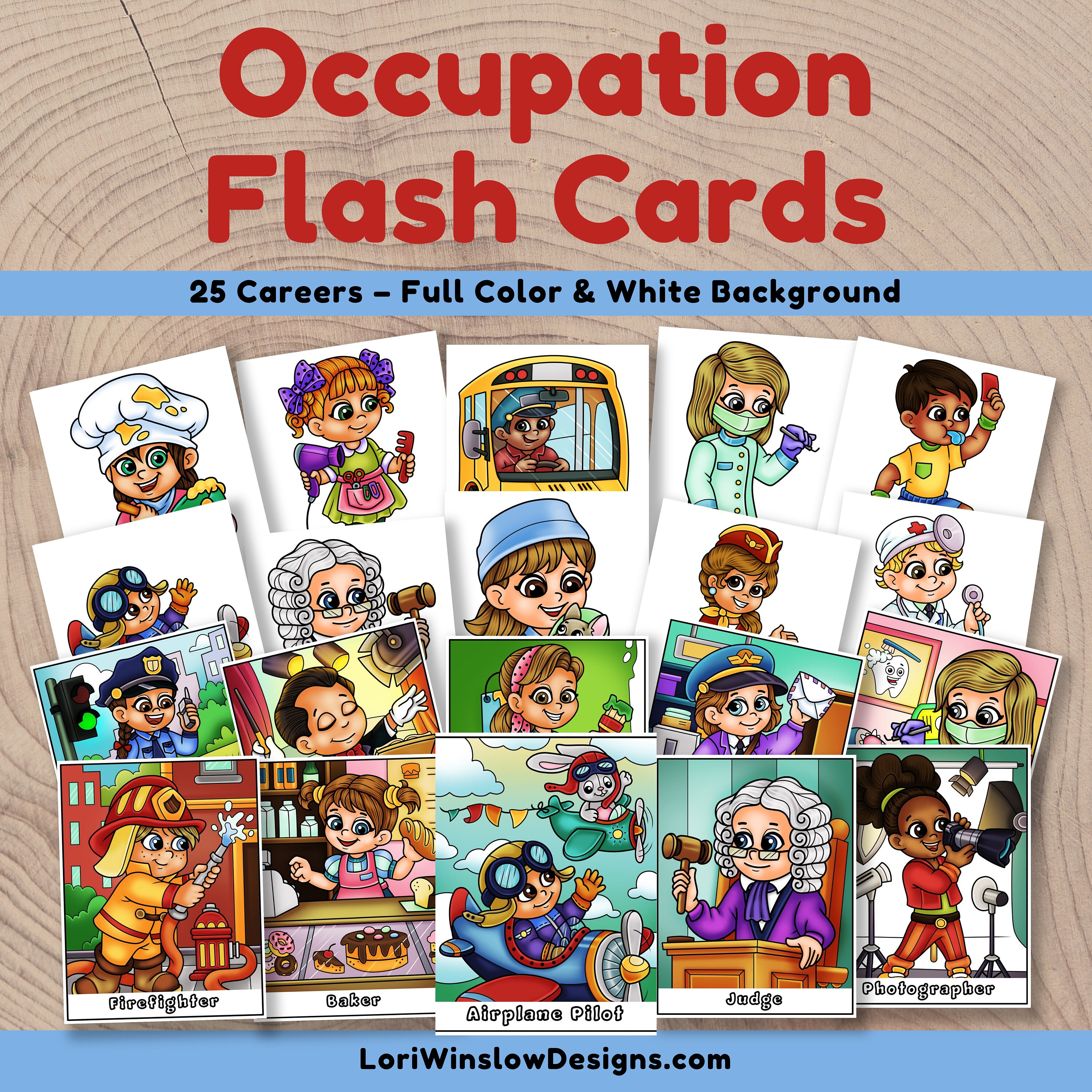 Printable Occupation Career Flash Cards for Preschool Kids, 2 Color ...