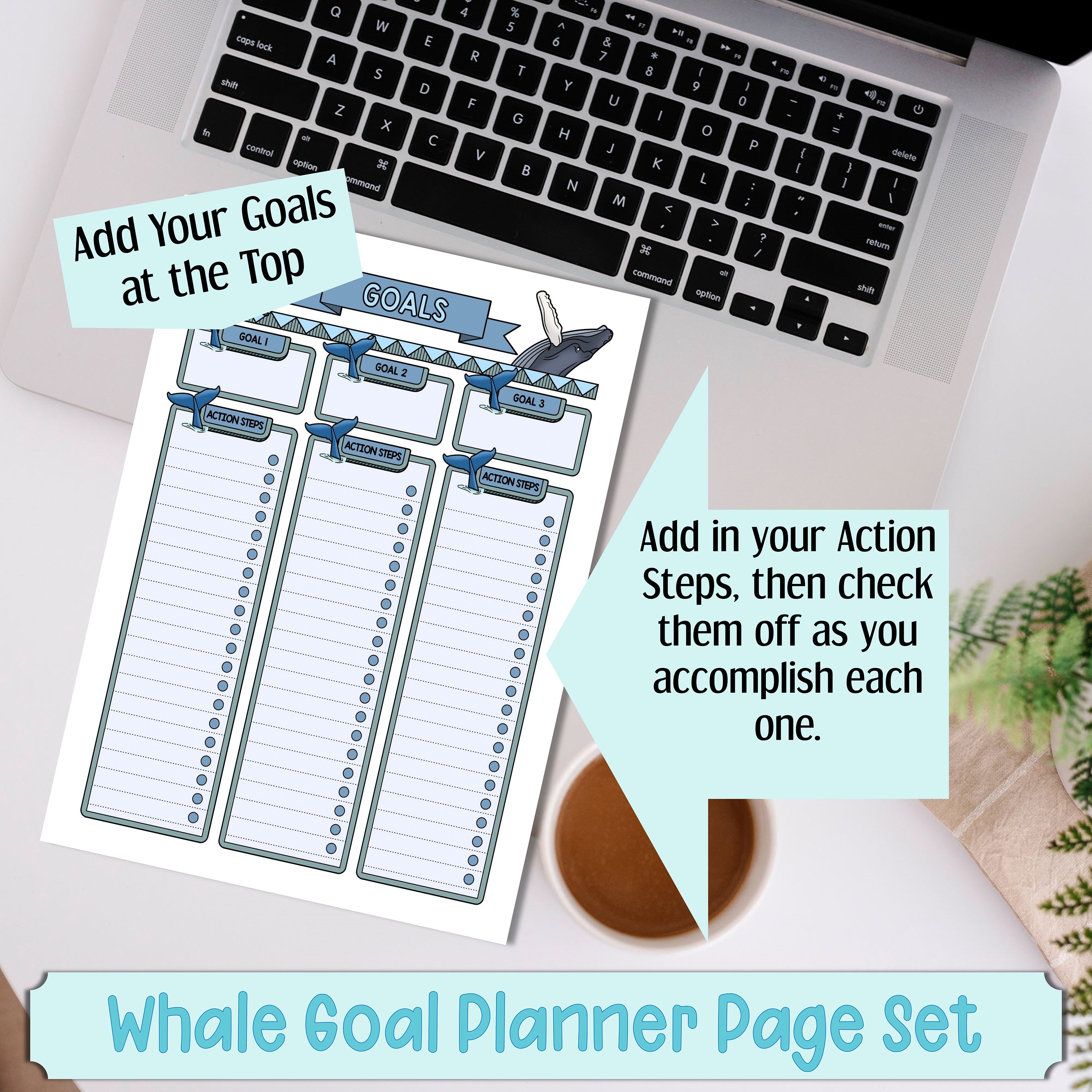 Whale Goal Setting Planner Pages Instant Digital Download Planner ...