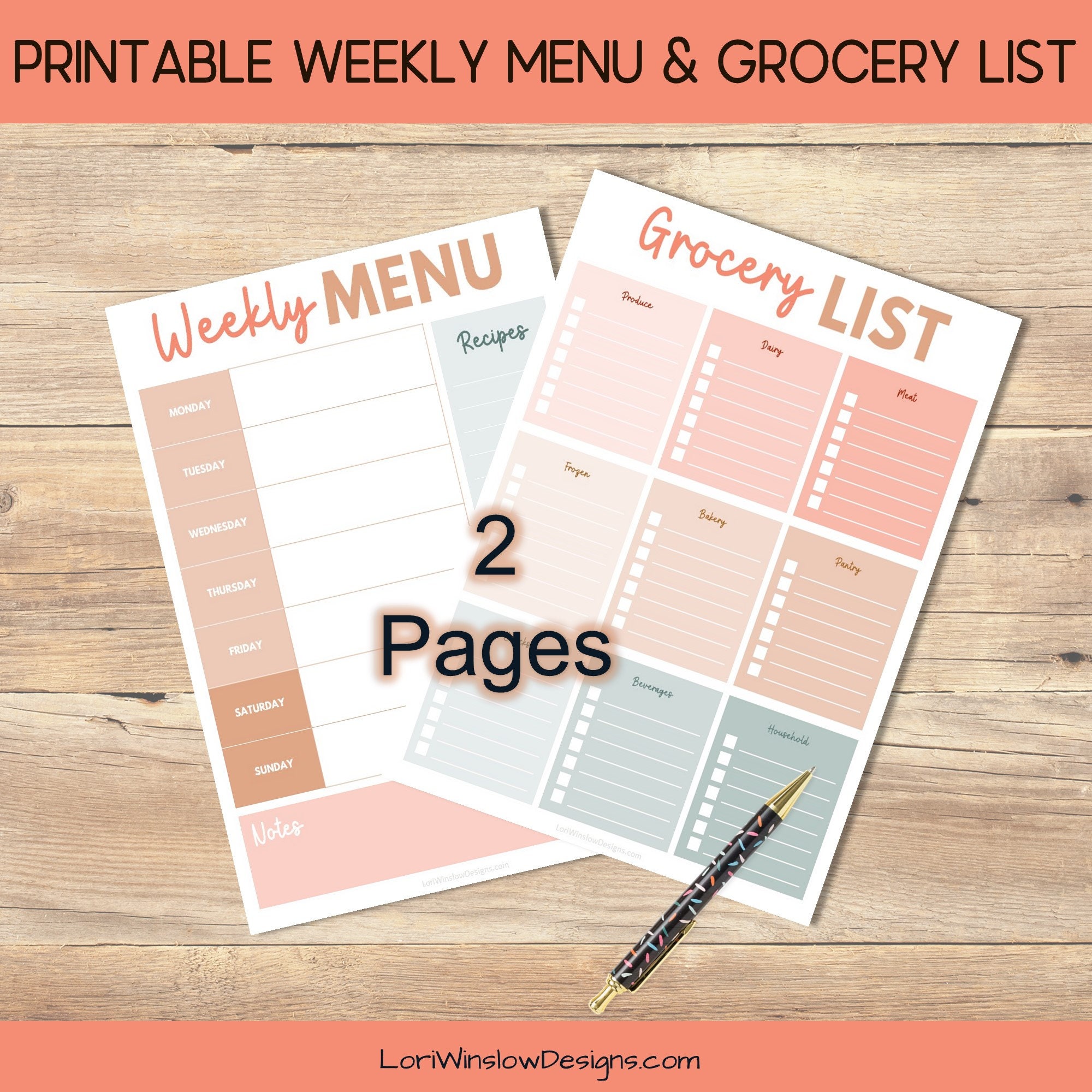 Weekly Meal Planner & Grocery Shopping List Printable Plan - Etsy