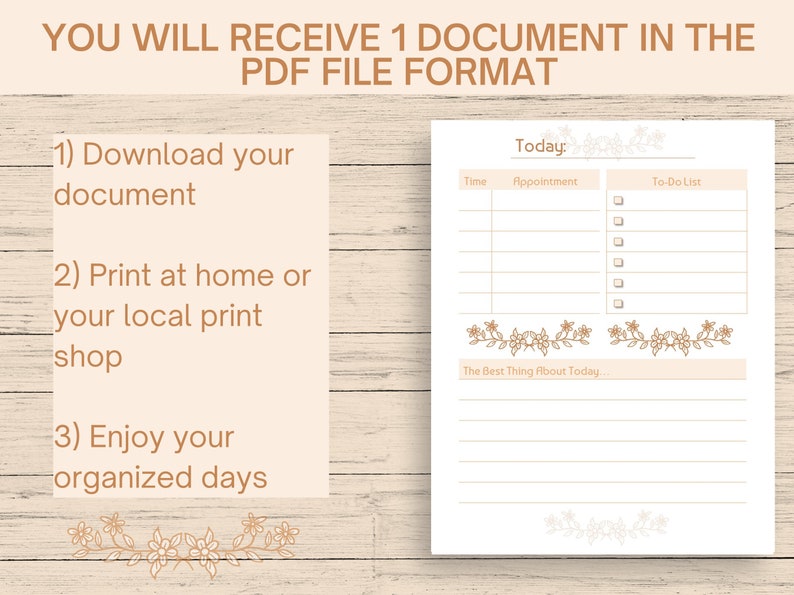 Daily Planner Page Printable, Minimal Boho Floral, Organize Day ...