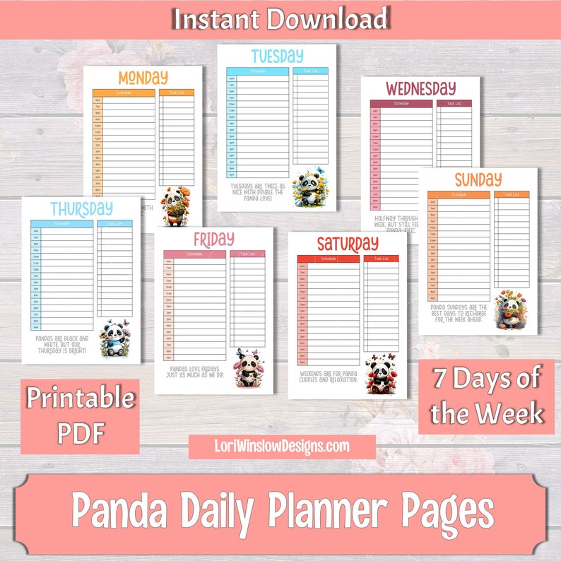 Cute Panda Daily Planner Pages Printable Inserts Hourly - Etsy