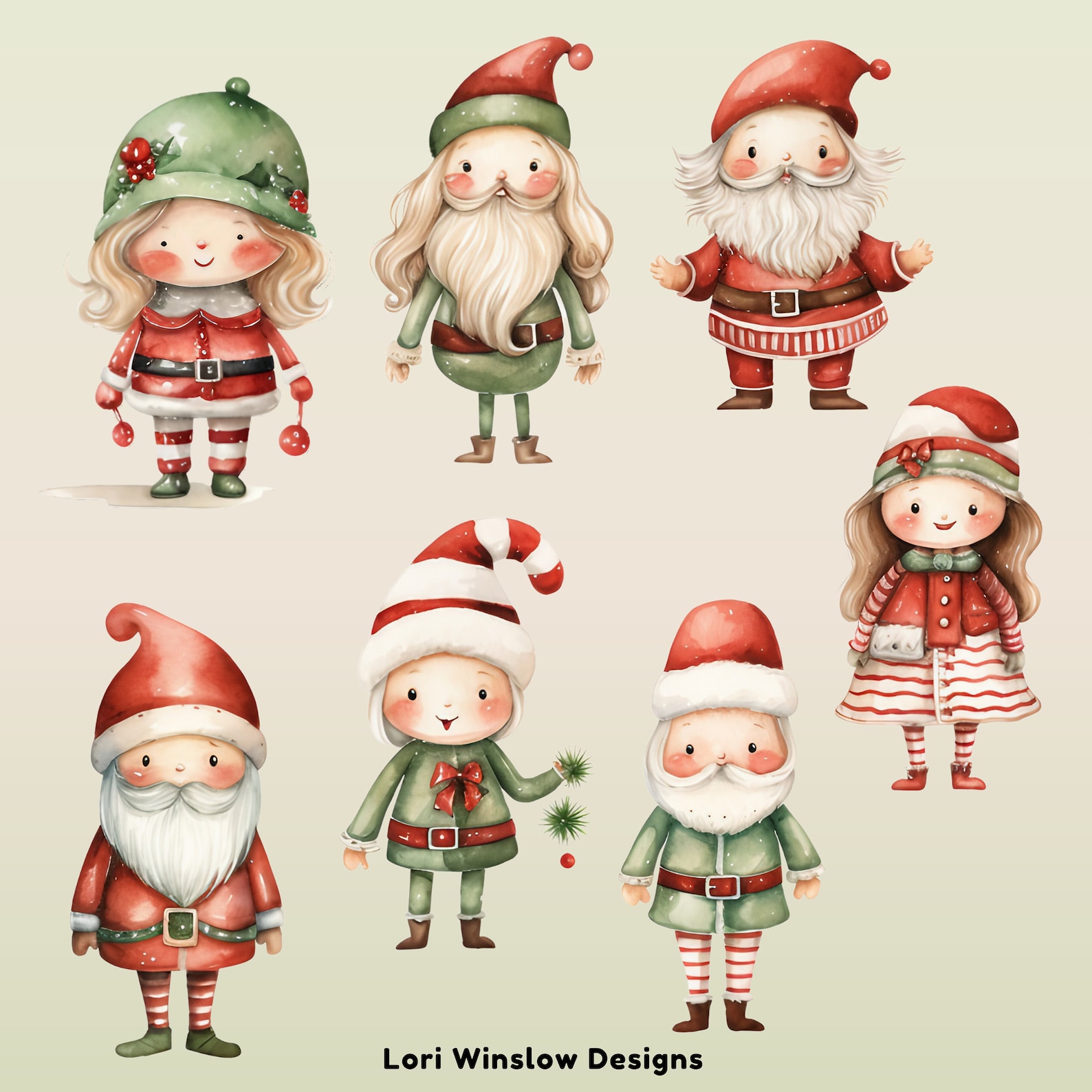 Watercolor Christmas Character Clip Art Pack, Great for Cardmaking ...